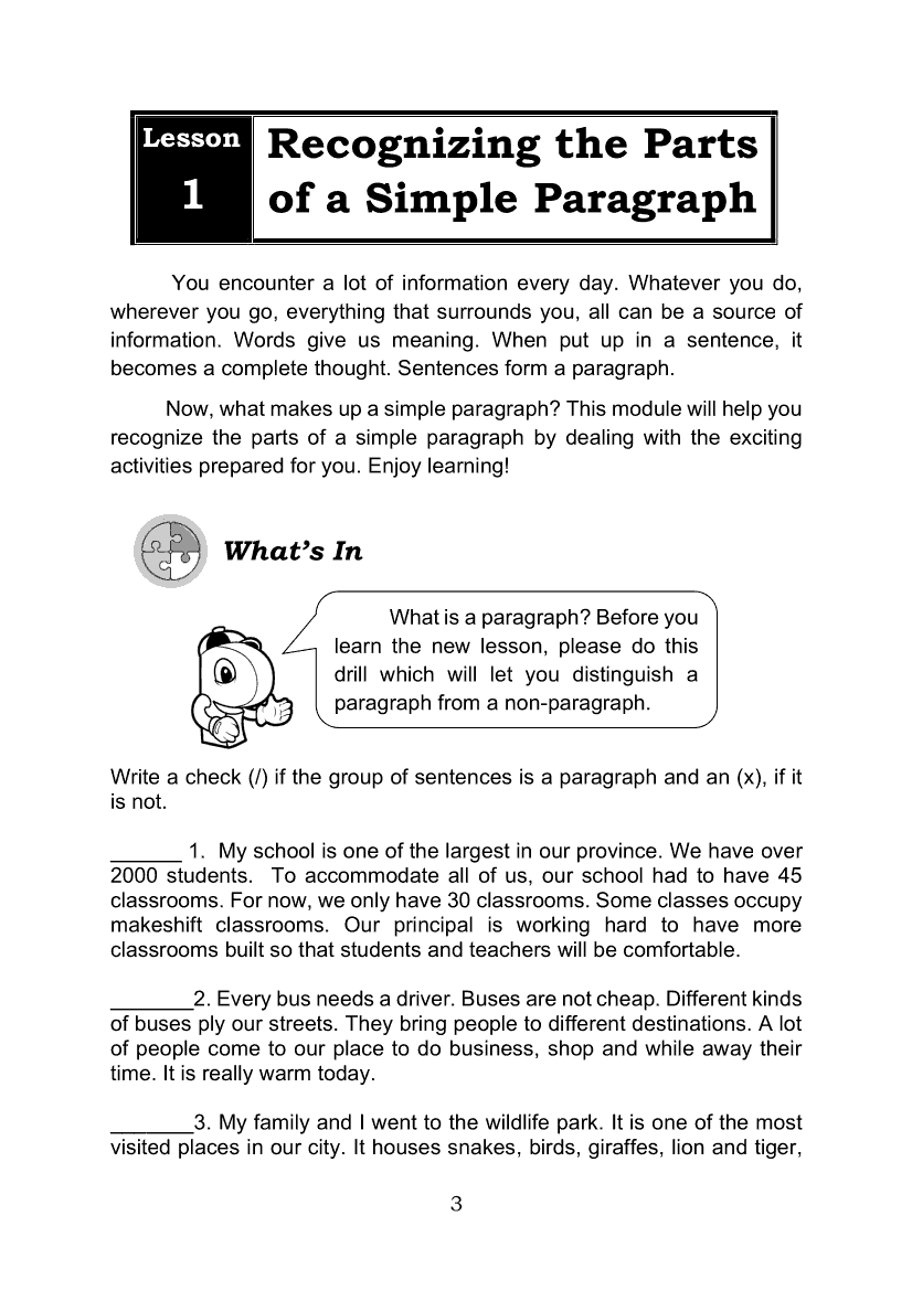 Recognize The Parts Of A Simple Paragraph Grade 4 - Design Talk