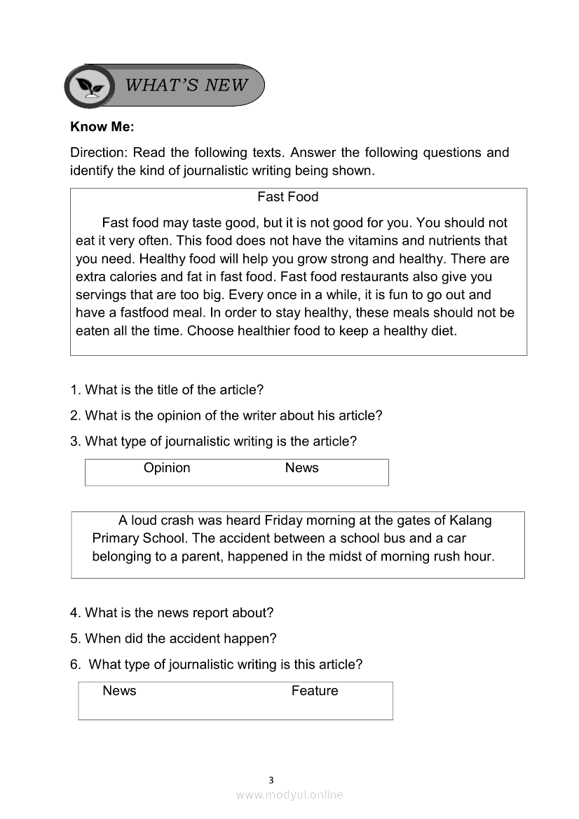 English Quarter 4 Module 5 Distinguishing Among Types Of 